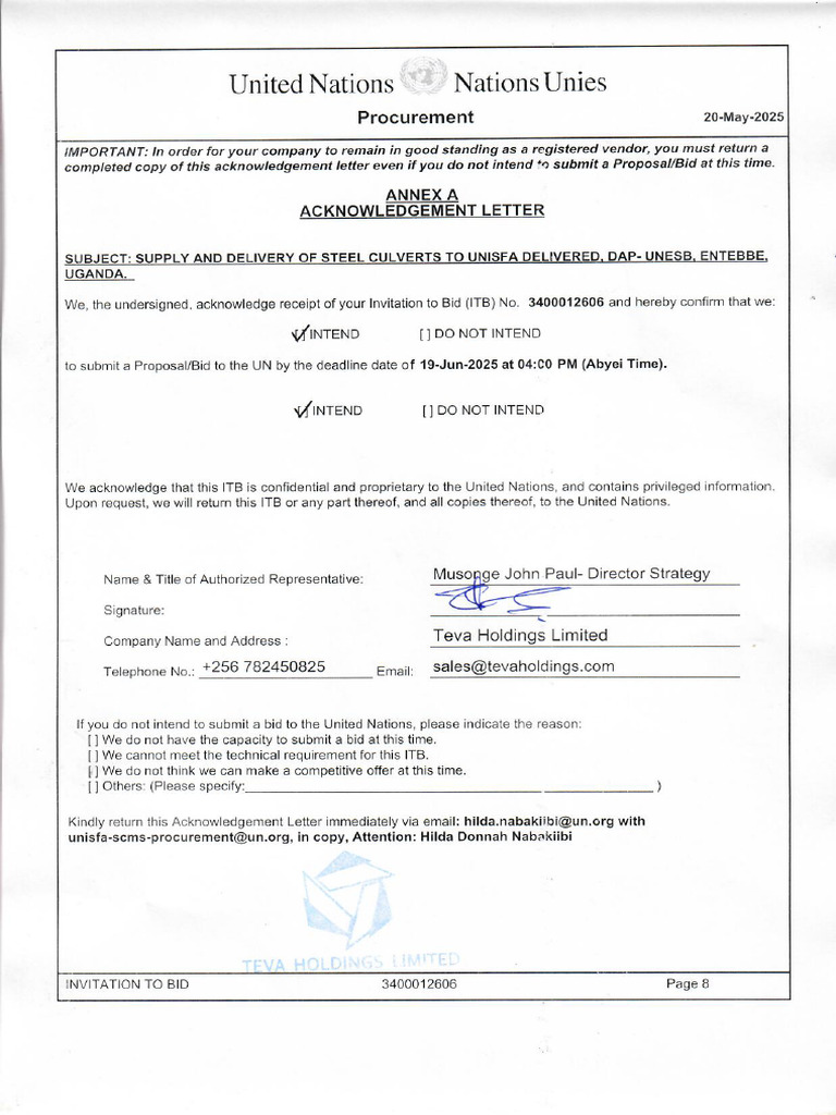 Annex A - Acknowledgement Letter | PDF