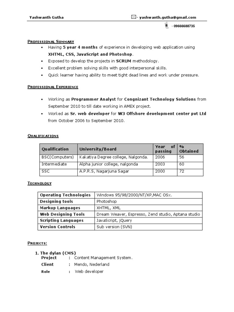 Yashwanth Resume | PDF | Web Page | World Wide Web