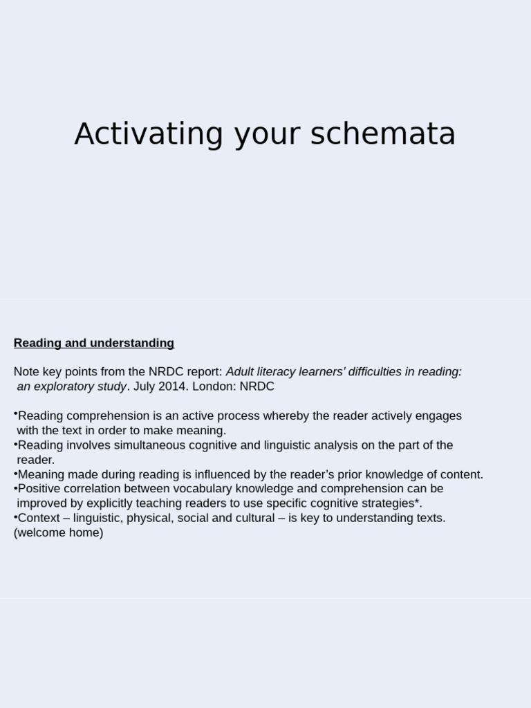 Importance of Activating Schemata | PDF | Schema (Psychology) | Reading ...