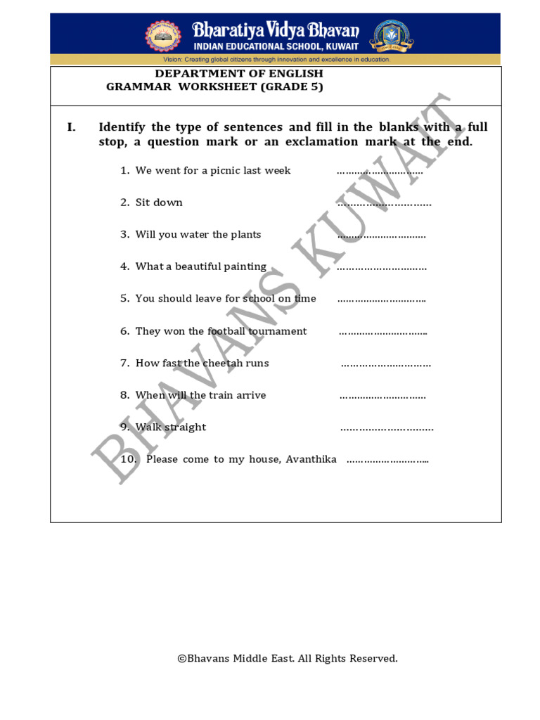 Revision Worksheet Grammar - PA1 | PDF | Sentence (Linguistics ...