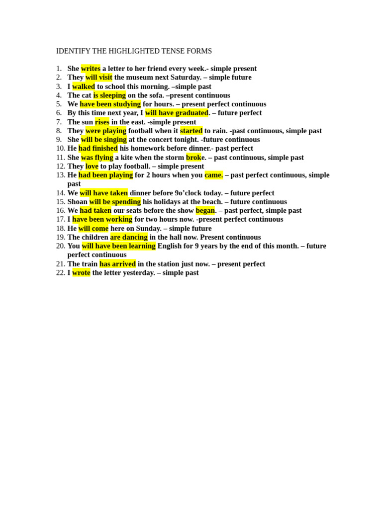 Tenses Worksheet | PDF