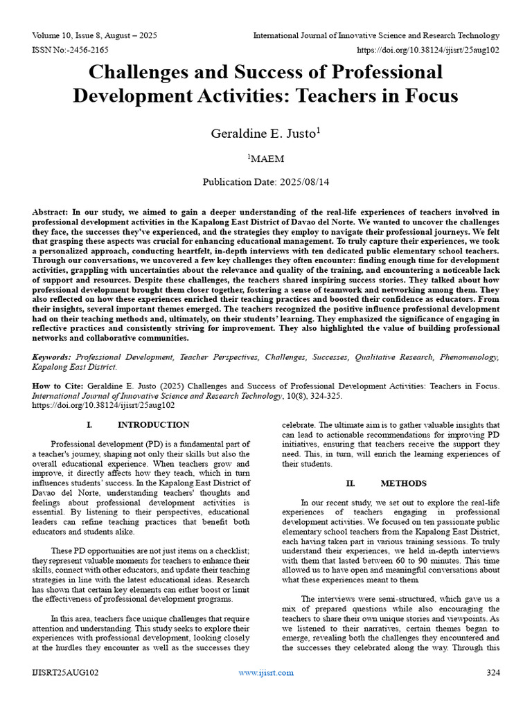 Challenges and Success of Professional Development Activities: Teachers ...