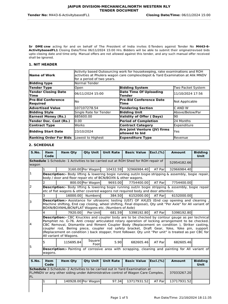 Yard Exam Jaipur Tender | PDF