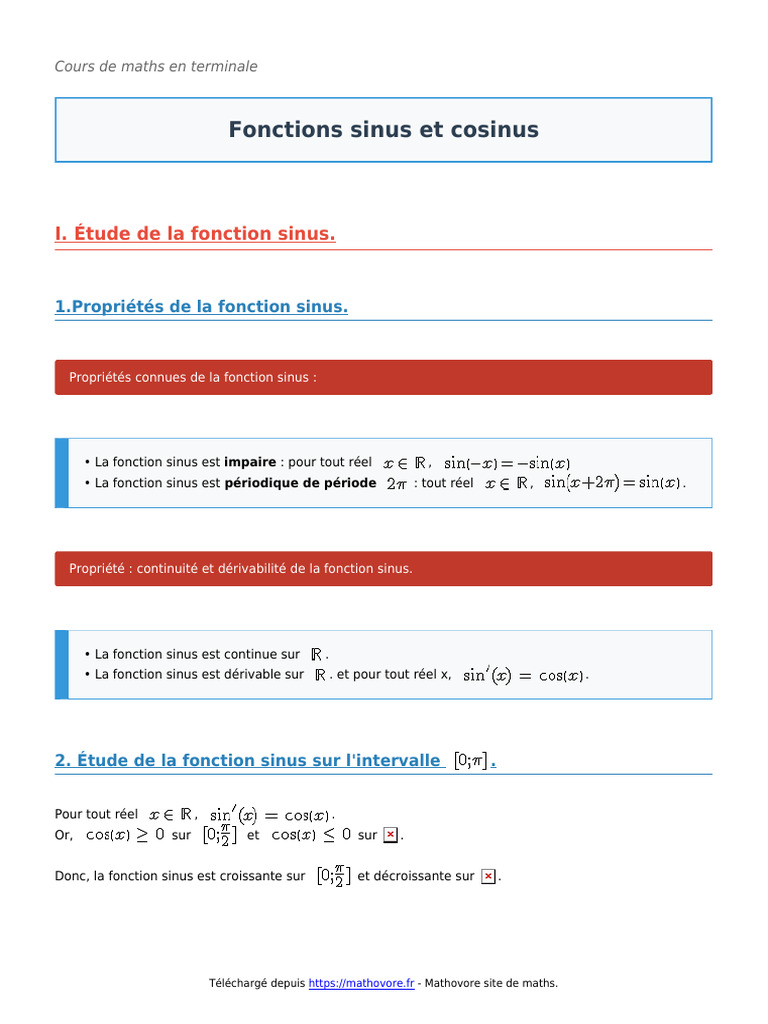 Fonctions Sinus Et Cosinus Cours de Maths en Terminale 118482 | PDF ...