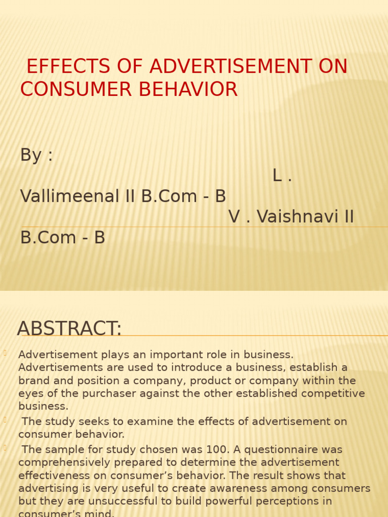 Effects of Advertisement On Consumer Behavior | PDF | Advertising ...