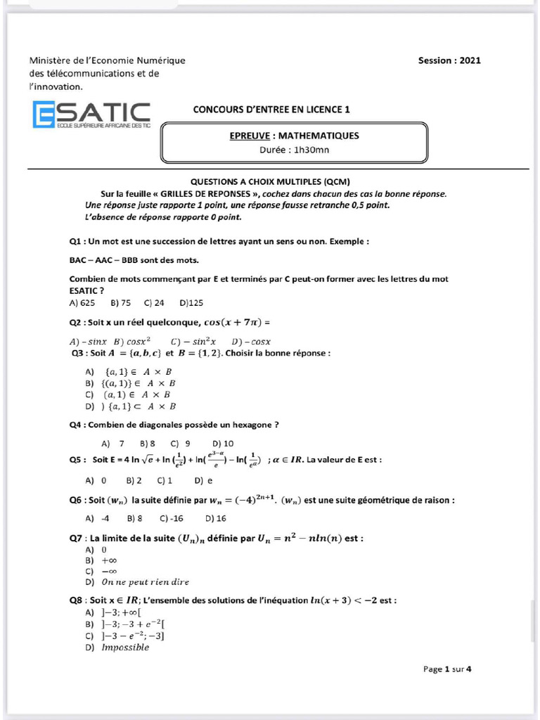 Esatic Mathématiques 2021 | PDF