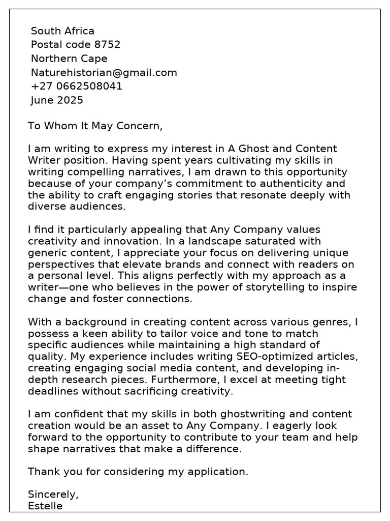 Application for Ghost and Content Writer | PDF