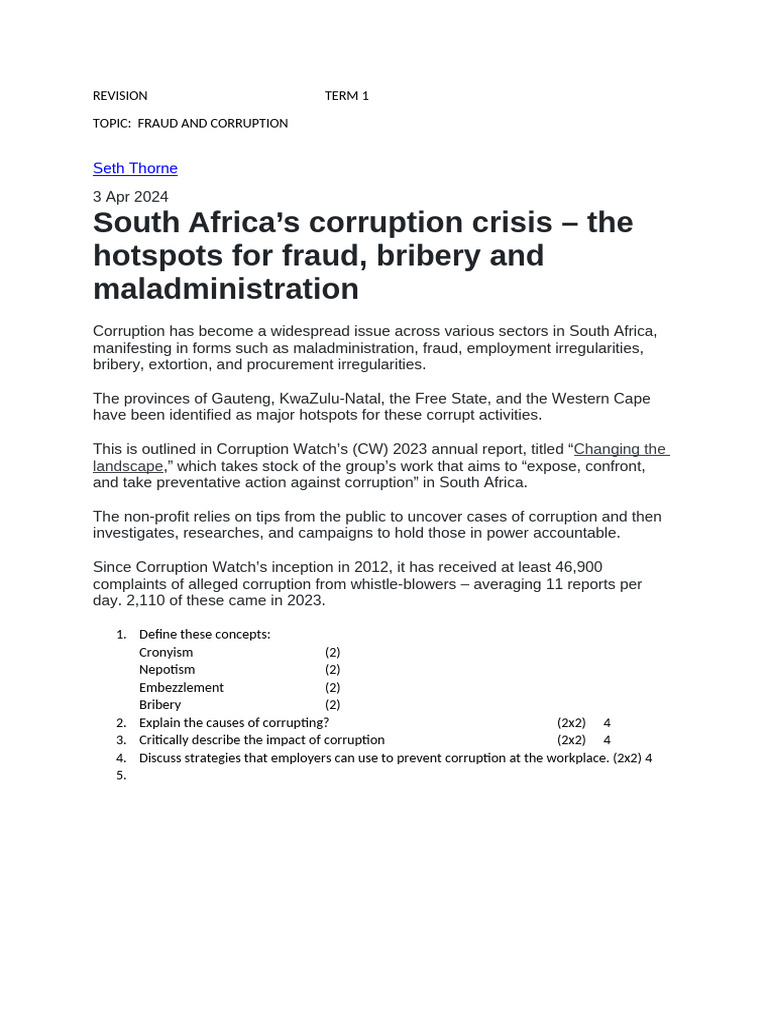 South Africa's Corruption Hotspots | PDF
