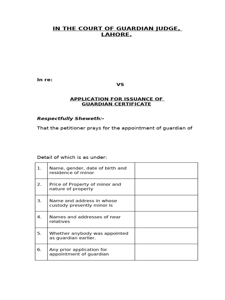 Application For Issuance of Guardian Certificate | PDF