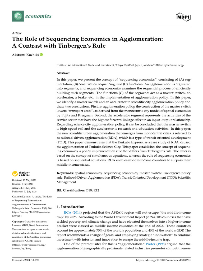 Sequencing Economics in Urban Agglomeration | PDF | Economics | Policy