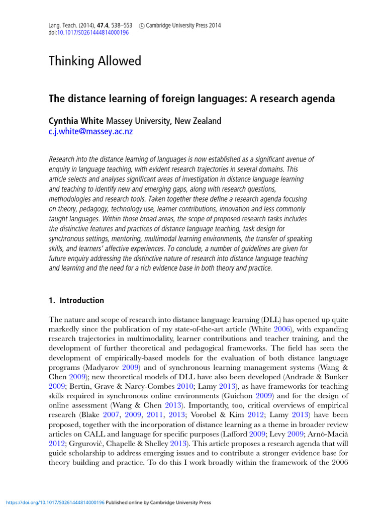 The Distance Learning of Foreign Languages A Research Agenda | PDF ...
