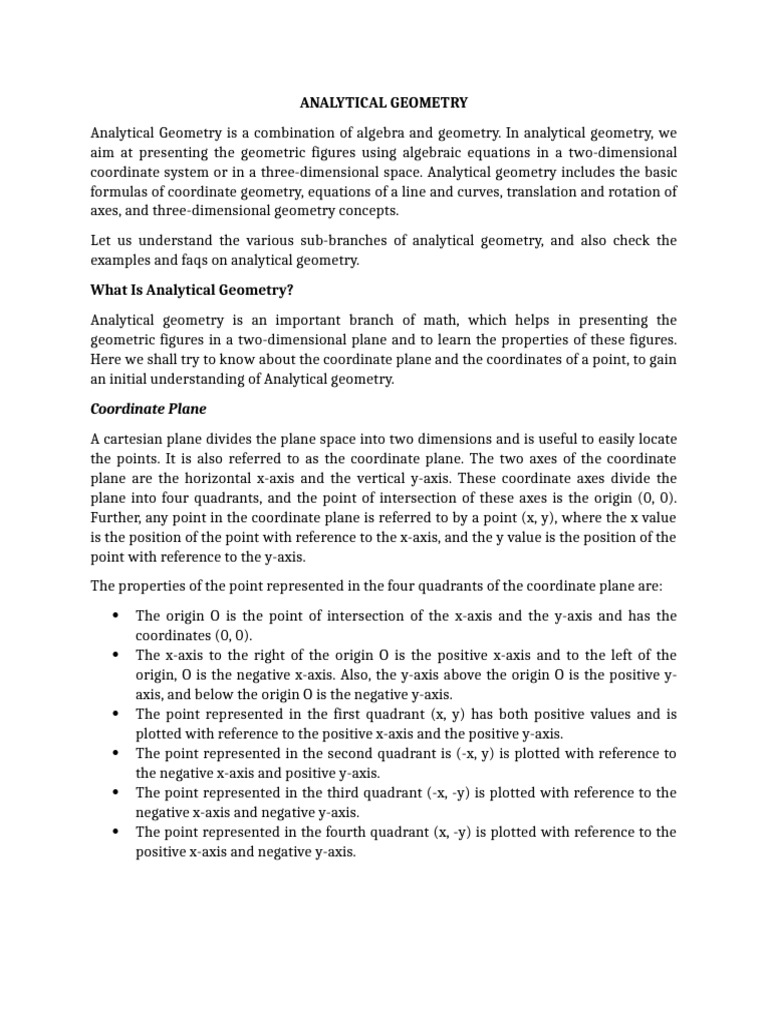 Understanding Analytical Geometry Basics | PDF | Cartesian Coordinate ...