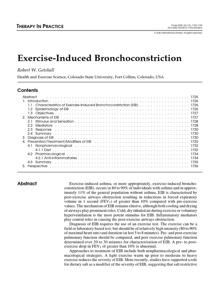 Gottshall - 2002 - Exercise-Induced Bronchoconstriction | PDF | Asthma ...