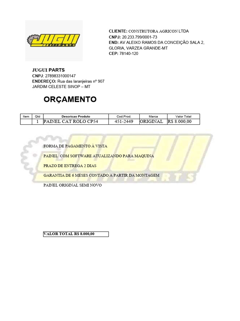 Orçamento Painel CP54 | PDF