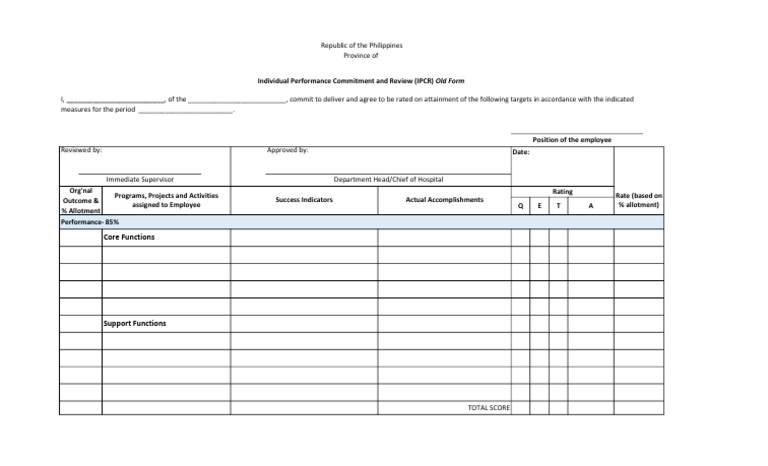 Old Ipcr Form Page 1 | PDF