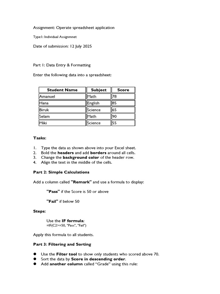 Operate Spreadsheet Application Ass | PDF