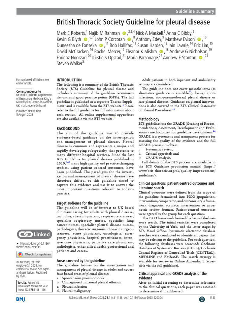 BTS Guideline For Pleural Disease 2023 | PDF | Systematic Review ...