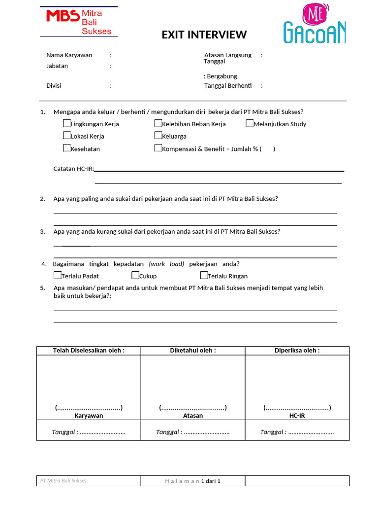 MBS - Form Exit Interview - 250721 - 201852 | PDF