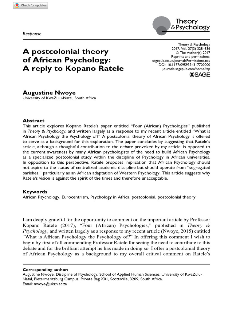 AP Lecture 3 Nyowe Augustine 2 | PDF | Postcolonialism | Psychology