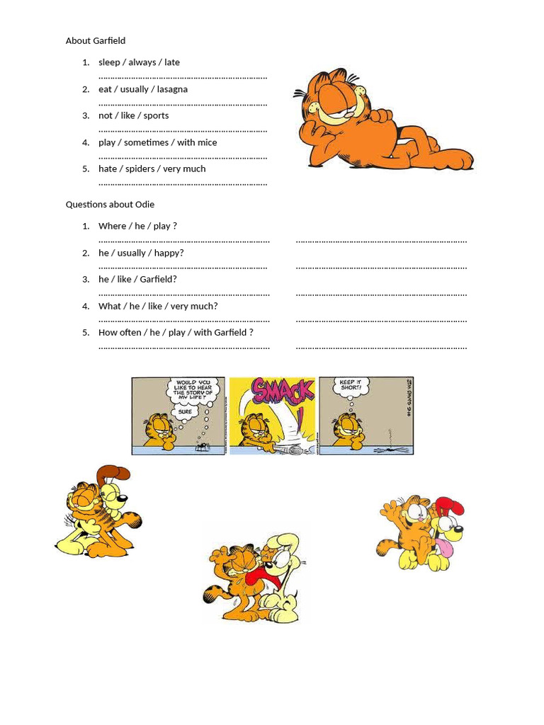 Garfield Present Simple Role Play Adverbs of | PDF