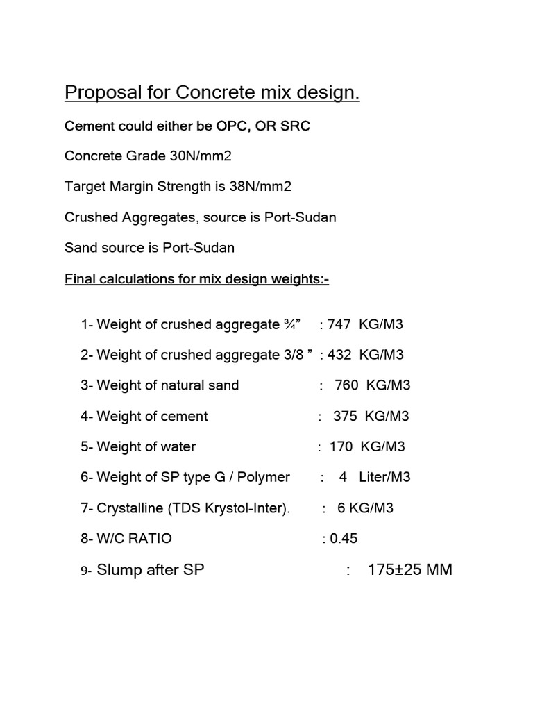 G30 Concrete Mix Design Proposal | PDF