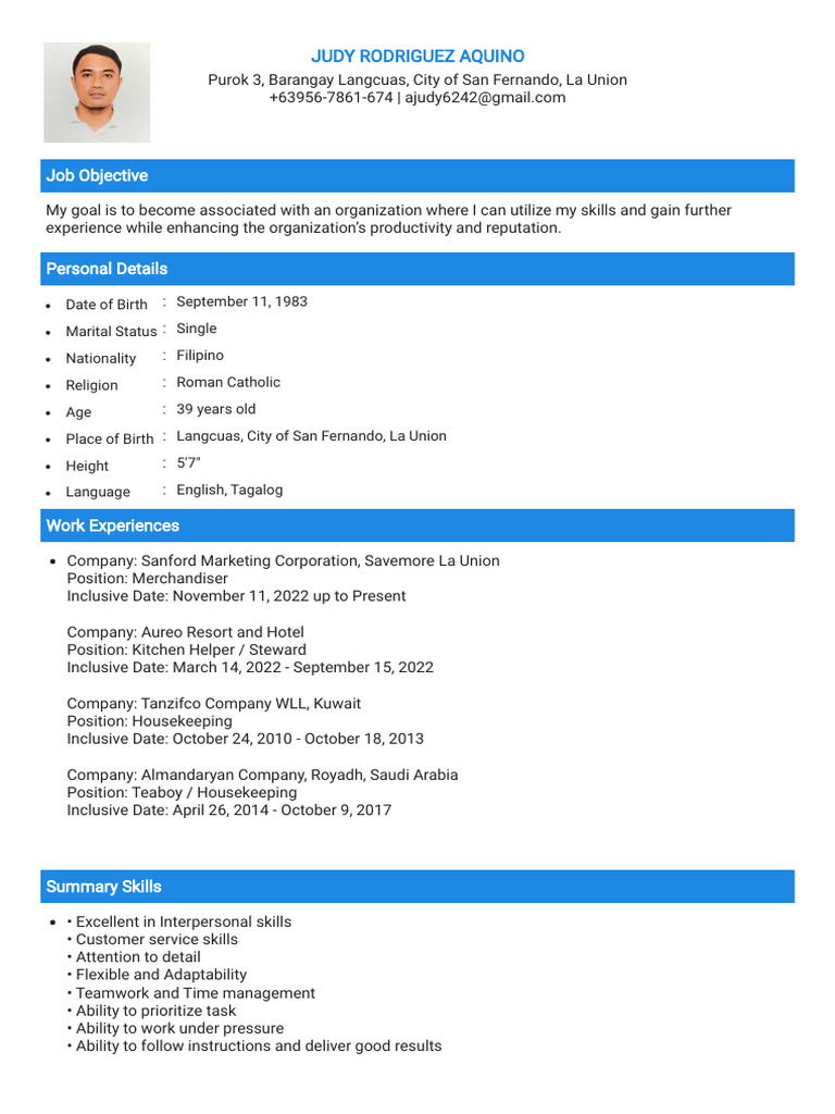 Judy Rodriguez Aquino Resume | PDF