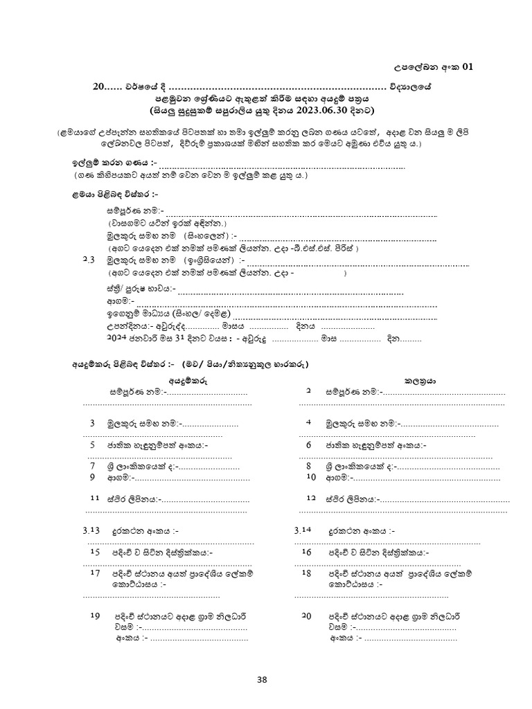 Grade 1 Application | PDF
