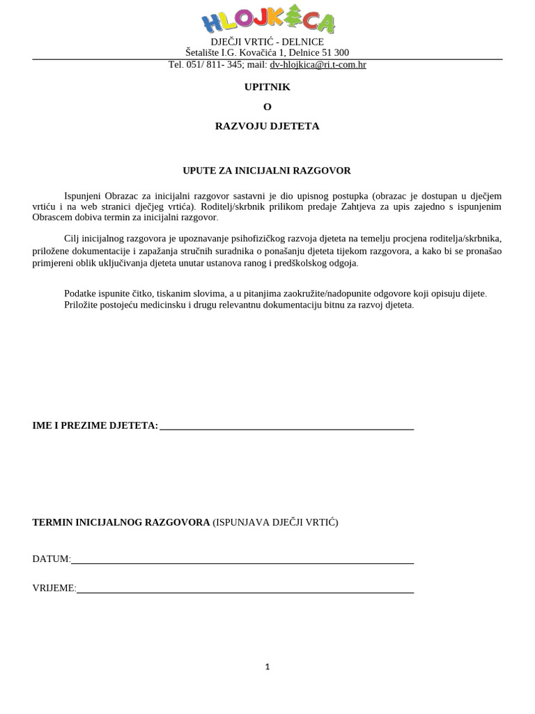 Upitnik o Razvoju Djeteta | PDF