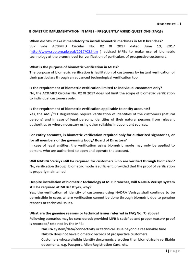 Biometric Verification FAQs for MFBs | PDF | Biometrics | Identity Document