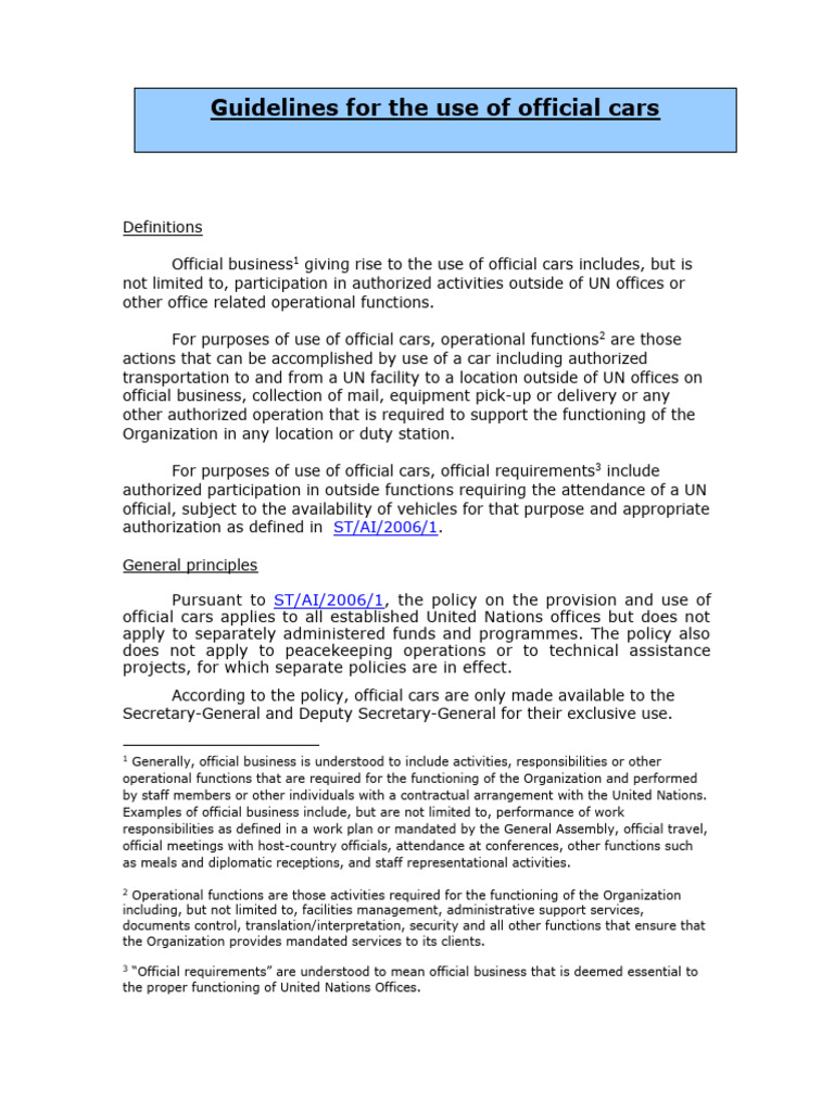 Use of Official Cars Guidelines | PDF | United Nations | International ...