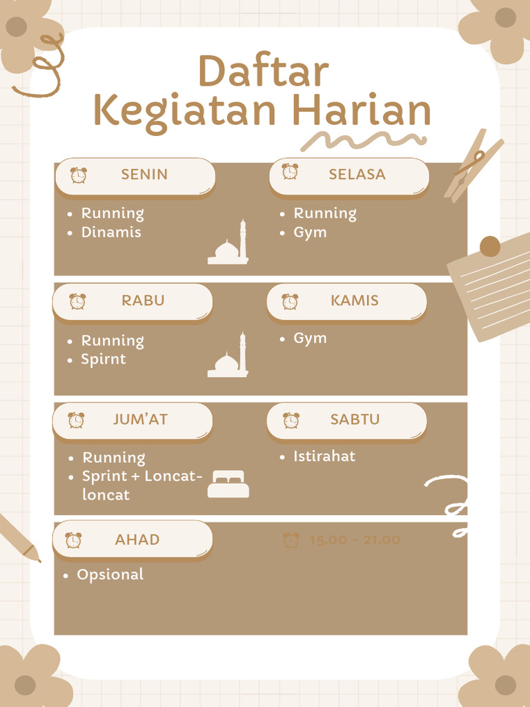 Krem Dan Cokelat Lucu Estetik Tabel Daftar Kegiatan Harian Dokumen A4 ...