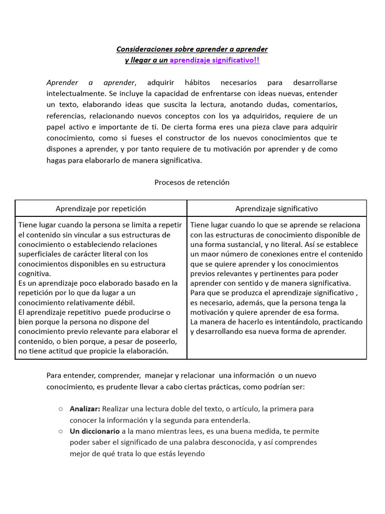 Aprender A Aprender | PDF | Aprendizaje | Cognición