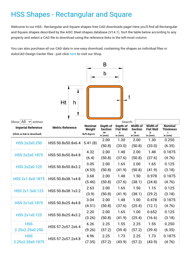 AISC HSS Shapes_Rectangular and Square_Free CAD Blocks (2) | PDF ...