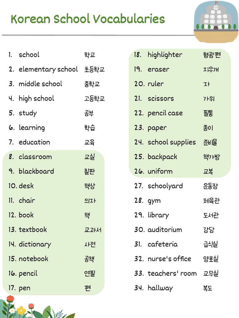 Korean School Vocabularies | PDF