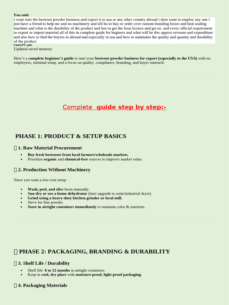 Beet Root Powder Businss Guide | PDF | Beetroot