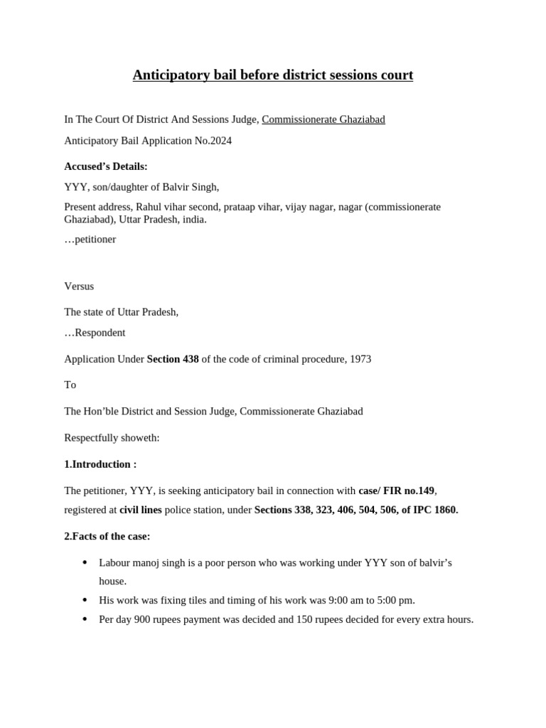 Anticipatory Bail Before District Sessions Court | PDF | Bail ...