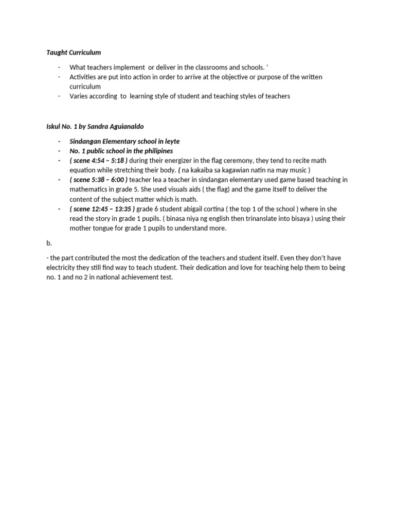 Taught Curriculum Group 3 Calimlim Insights | PDF