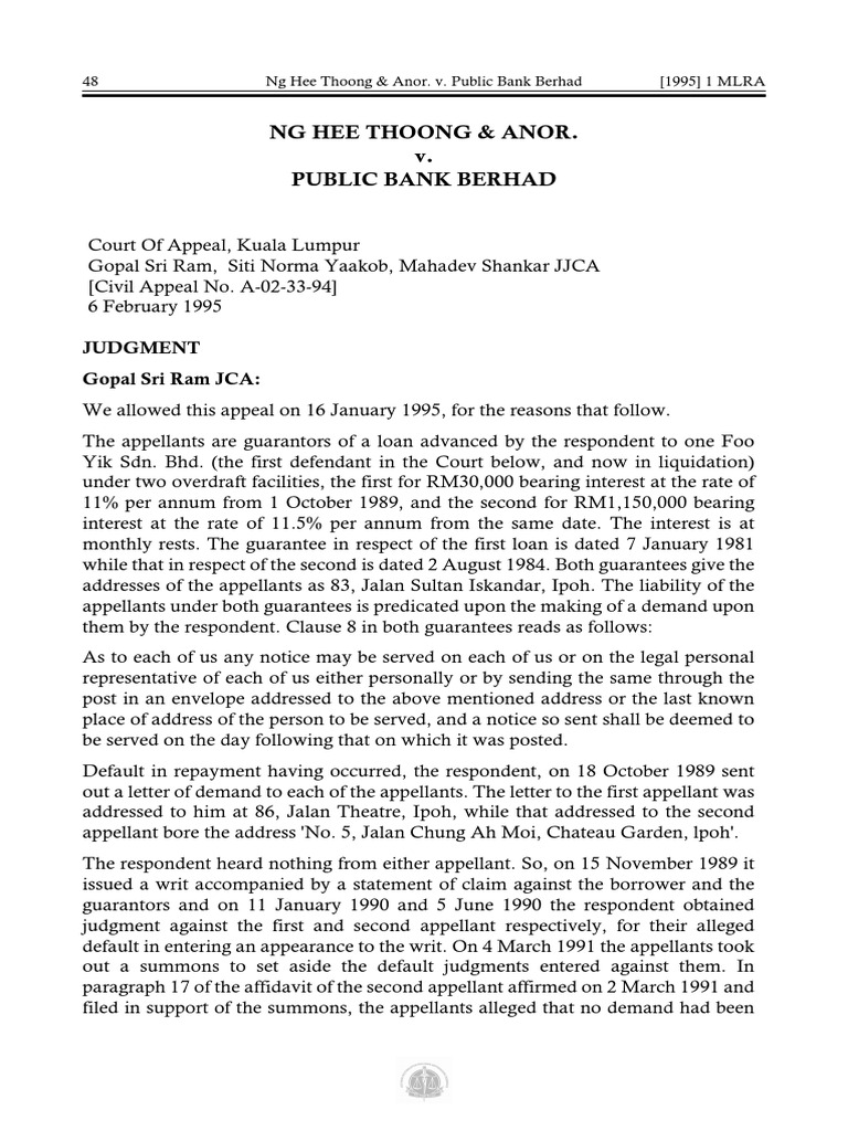 Appeal Judgment: Ng Hee Thoong v. Public Bank | PDF | Judgment (Law ...