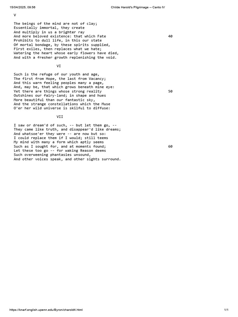 Reflections in Childe Harold's Canto IV | PDF