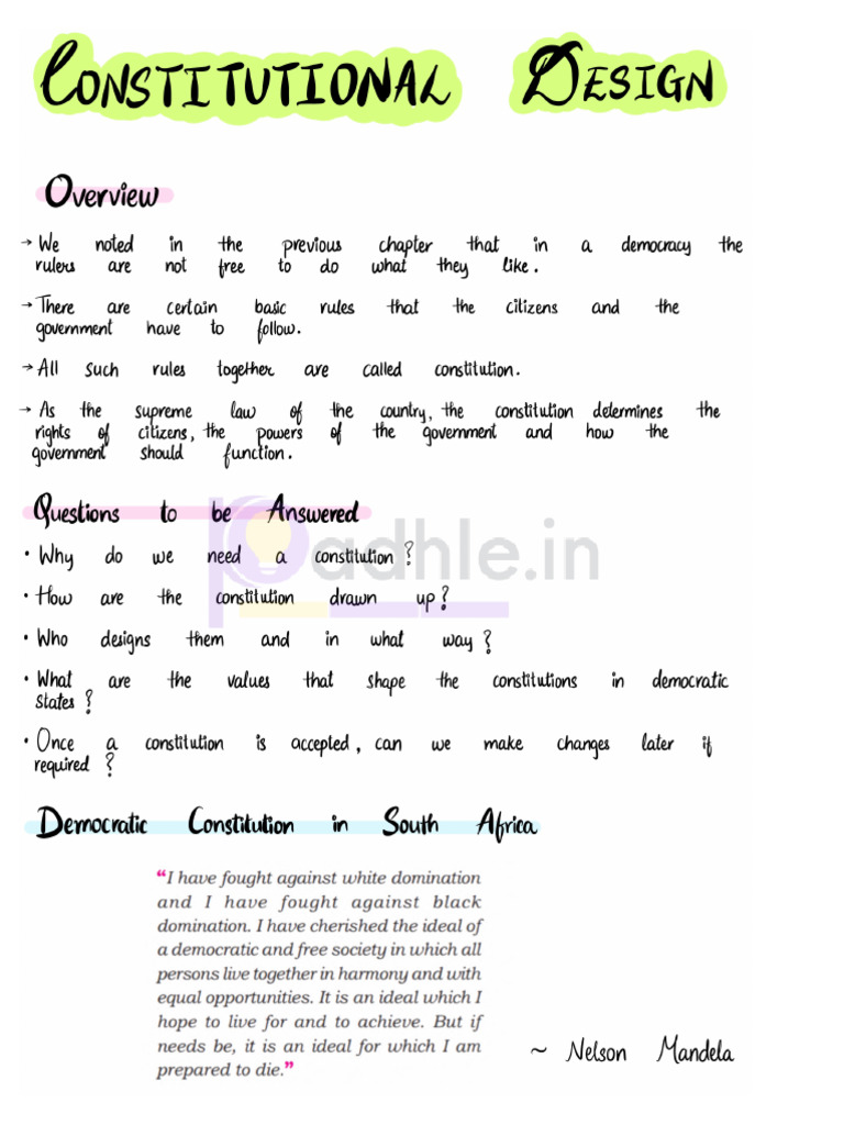 Constitutional Design - Padhle Class 9 Social Science | PDF