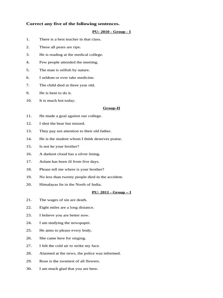Sentence Correction Exercises | PDF