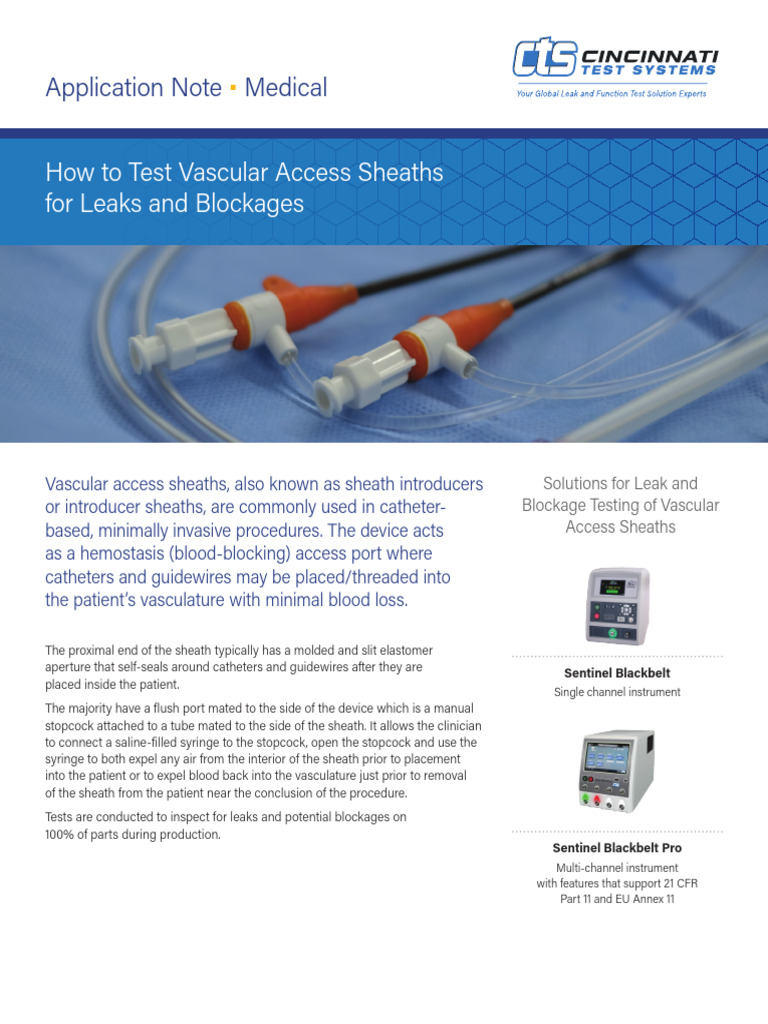 Vascular Sheath Leak and Blockage Testing | PDF | Leak | Pressure