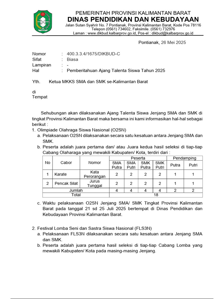 Pemberitahuan Ajang Talenta Siswa 2025 | PDF