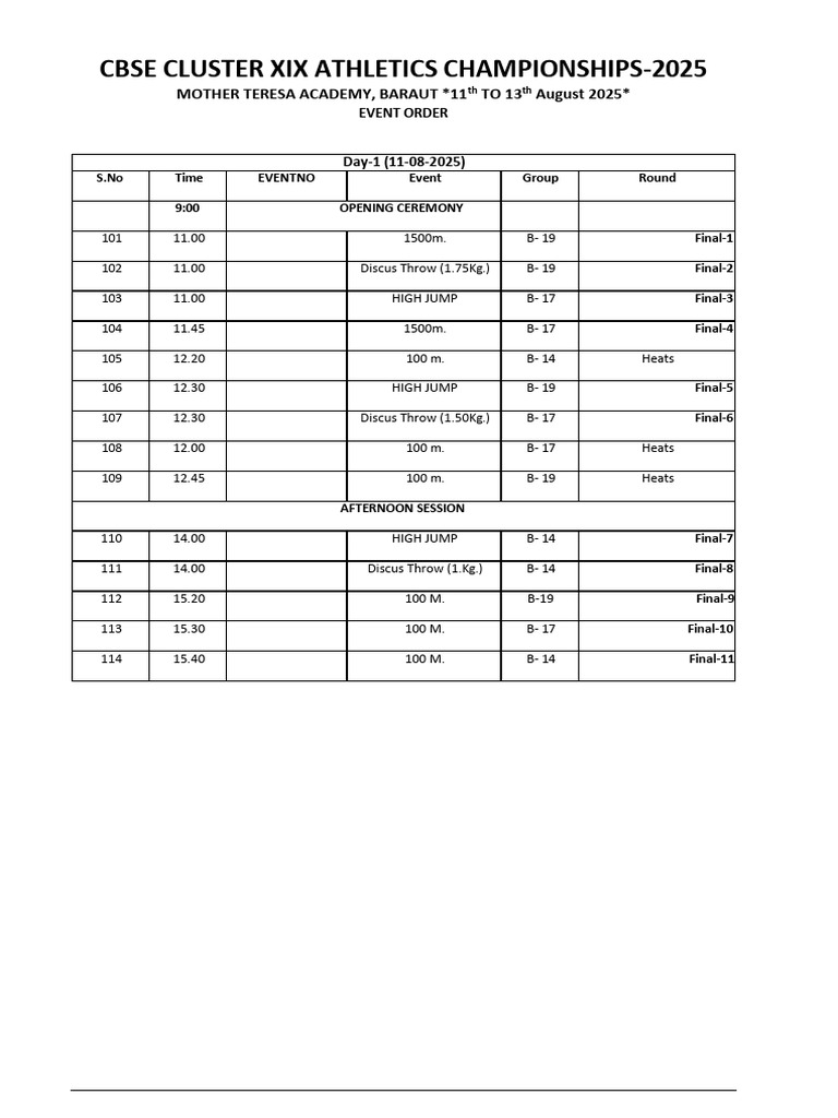 CBSE Athletics Events Schedule 2025 | PDF | Sports | Individual Sports