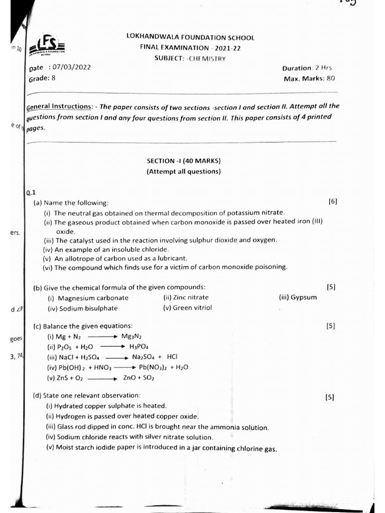 Chem Previous Year Paper | PDF