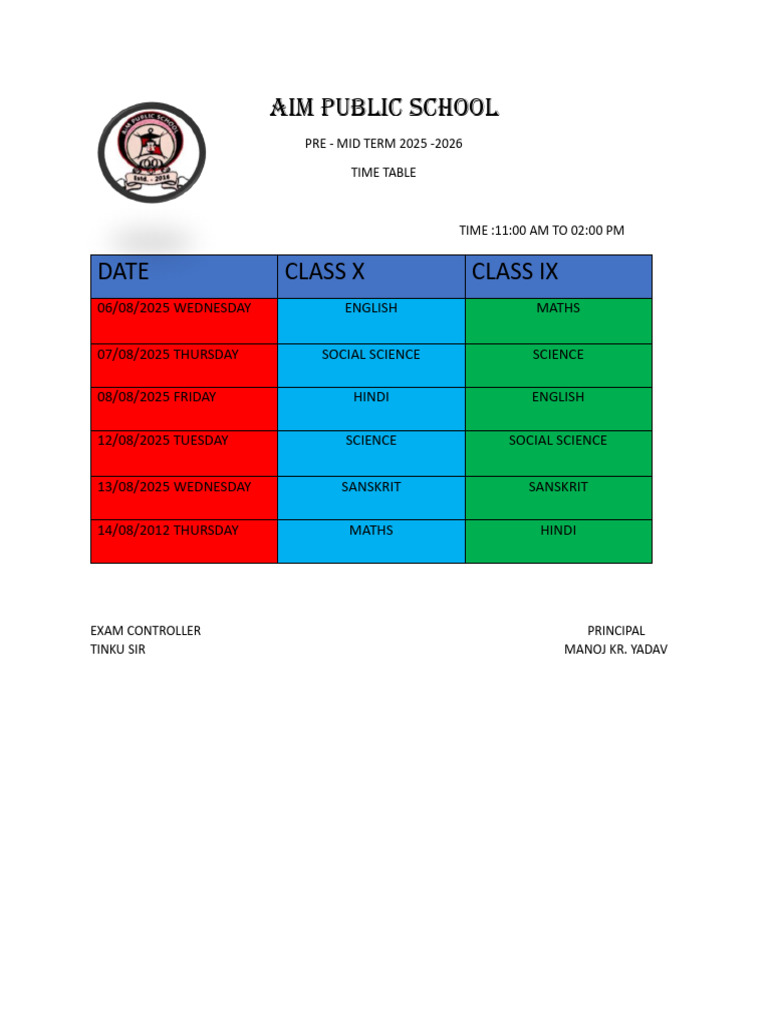 Date Sheet Class X | PDF