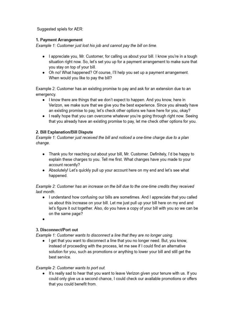 Suggested AER Spiel For Common Call Drivers | PDF