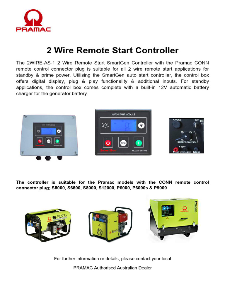Pramac 2 Wire Auto Start Controller | PDF | Electrical Connector ...