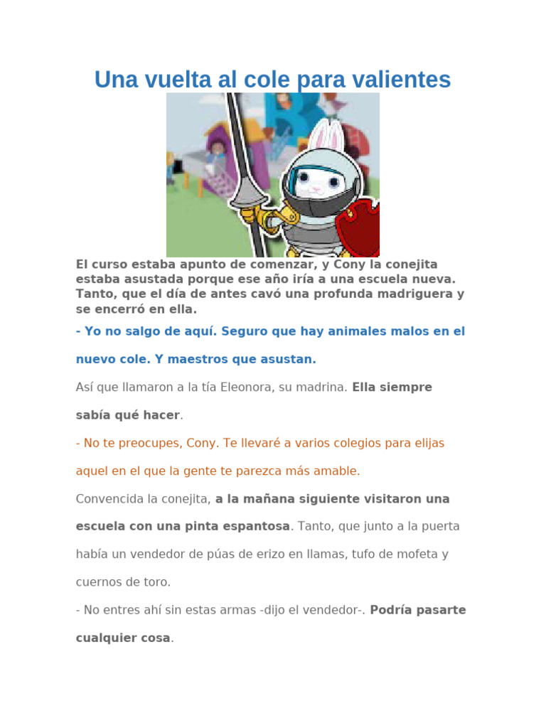 Cony y su valiente regreso al cole | PDF