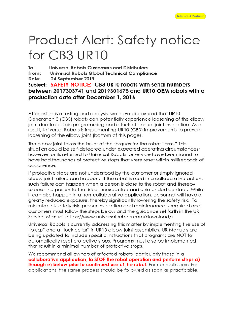 Supplier Notice COBOT CB3 UR10 | PDF | Risk